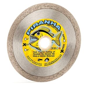 delta diamond piranha premium 4 1/2 inch tile diamond saw blade, continuous rim, 7/8"-5/8" arbor, dry or wet cutting porcelain & ceramic tiles (4.5")