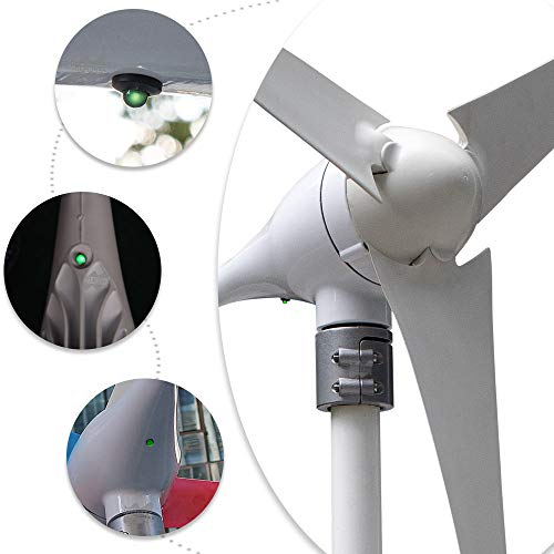 Marsrock 400W 12V AC 5 Blades Small Wind Turbine Generator with Charging Indicator Windmill MPPT Controller for Wind and Solar Hybrid Light Monitor Systems 2m/s Low Start Wind Speed(5S-400H-12W)