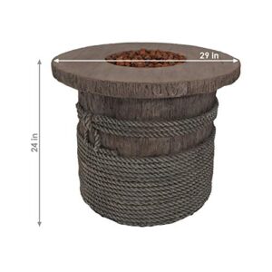 Sunnydaze 29-Inch Rope and Barrel Design Propane Gas Fire Pit Table with Lava Rocks - Includes Weather-Resistant Cover