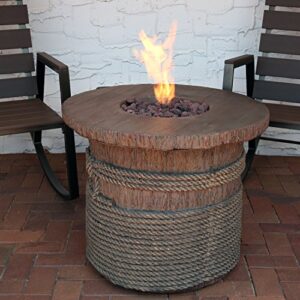 Sunnydaze 29-Inch Rope and Barrel Design Propane Gas Fire Pit Table with Lava Rocks - Includes Weather-Resistant Cover