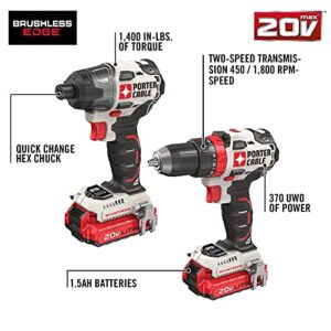 PORTER-CABLE 20V MAX Cordless Drill and Impact Driver, Power Tool Combo Kit with 2 Batteries and Charger (PCCK619L2)