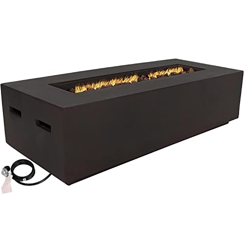 Sunnydaze 56-Inch Fiberglass Propane Gas Fire Pit Table with Lava Rocks - 55,000 BTU - Weather-Resistant Cover - Brown