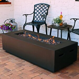 Sunnydaze 56-Inch Fiberglass Propane Gas Fire Pit Table with Lava Rocks - 55,000 BTU - Weather-Resistant Cover - Brown