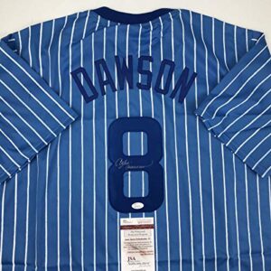 autographed/signed andre dawson chicago blue pinstripe baseball jersey jsa coa