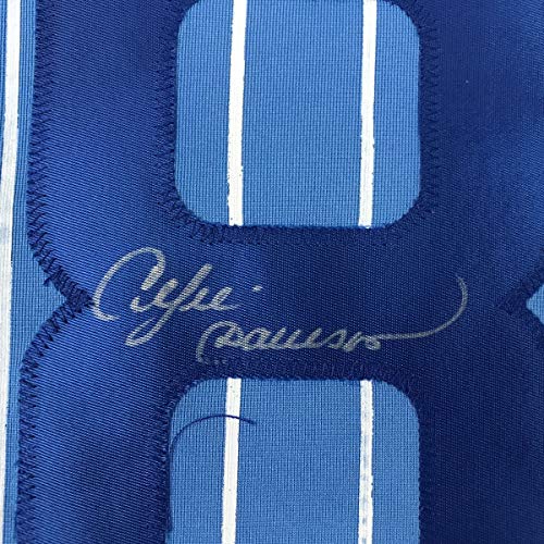 Autographed/Signed Andre Dawson Chicago Blue Pinstripe Baseball Jersey JSA COA