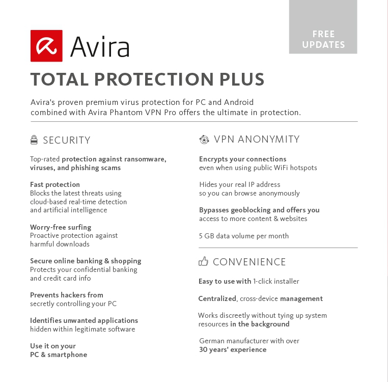 Avira Total Protection Plus 2018 | 1 Device | 1 Year | Download [Online Code]