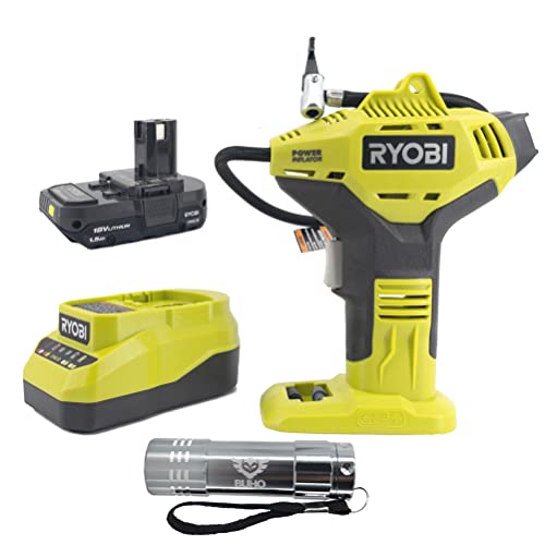 Ryobi P737D 18-Volt One+ Tire Inflator Bundle with Battery, Charger and Buho Flashlight