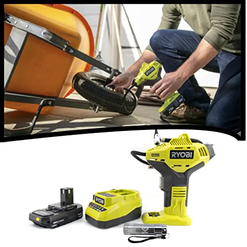 Ryobi P737D 18-Volt One+ Tire Inflator Bundle with Battery, Charger and Buho Flashlight