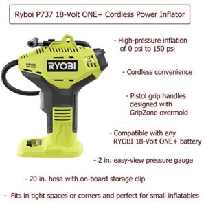 Ryobi P737D 18-Volt One+ Tire Inflator Bundle with Battery, Charger and Buho Flashlight