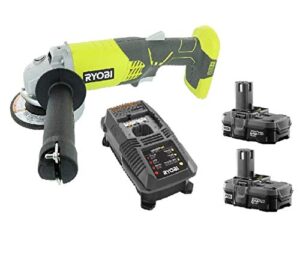 ryobi 18v 4-1/2" angle grinder tool p421 + (2) batteries p102 + charger p118 (bulk packaged)