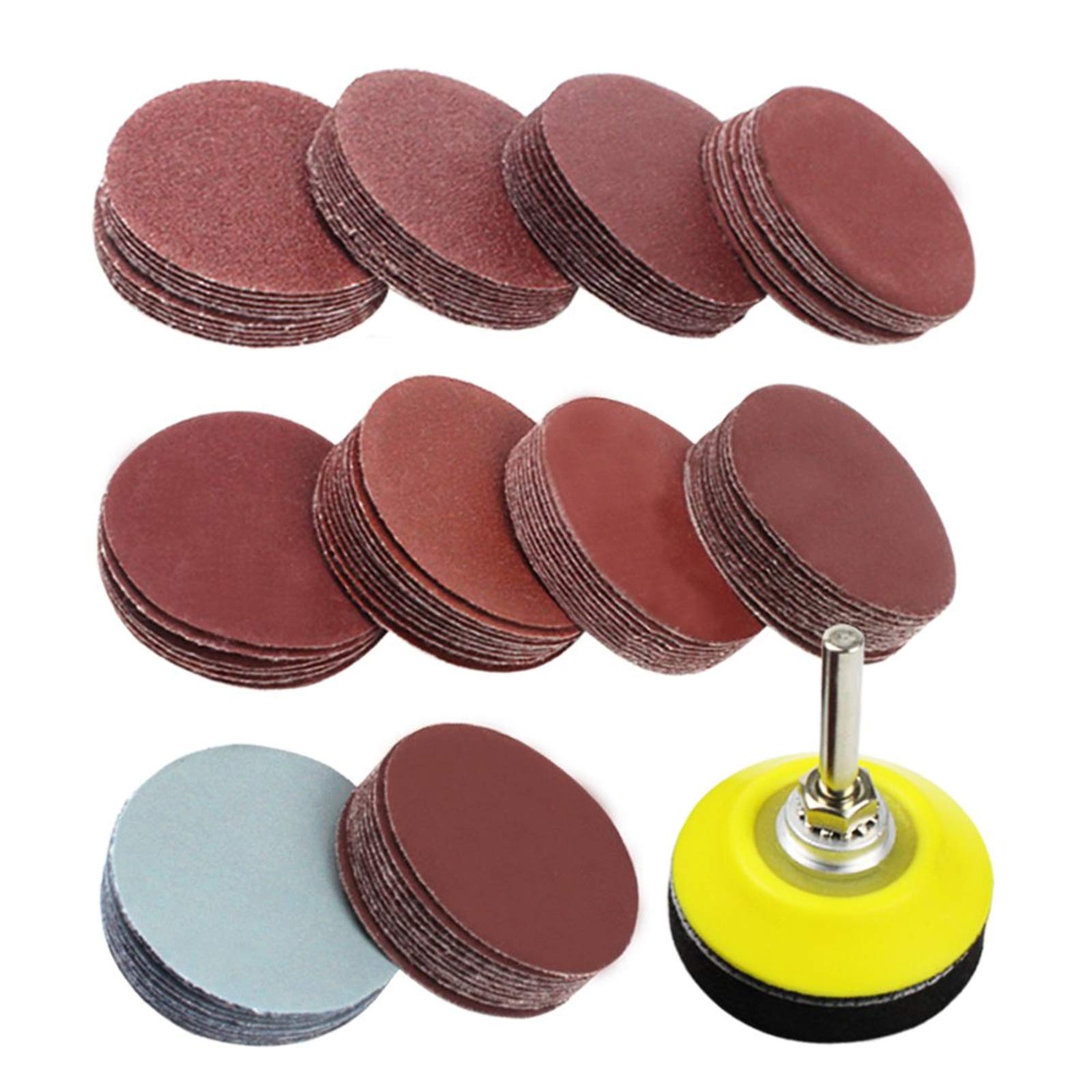 Coceca 100pcs 2 Inch Drill Sander Attachment with Backer Plate 1/4" Shank Sanding Discs Pad Kit Includes 80-3000 Grit Sandpapers