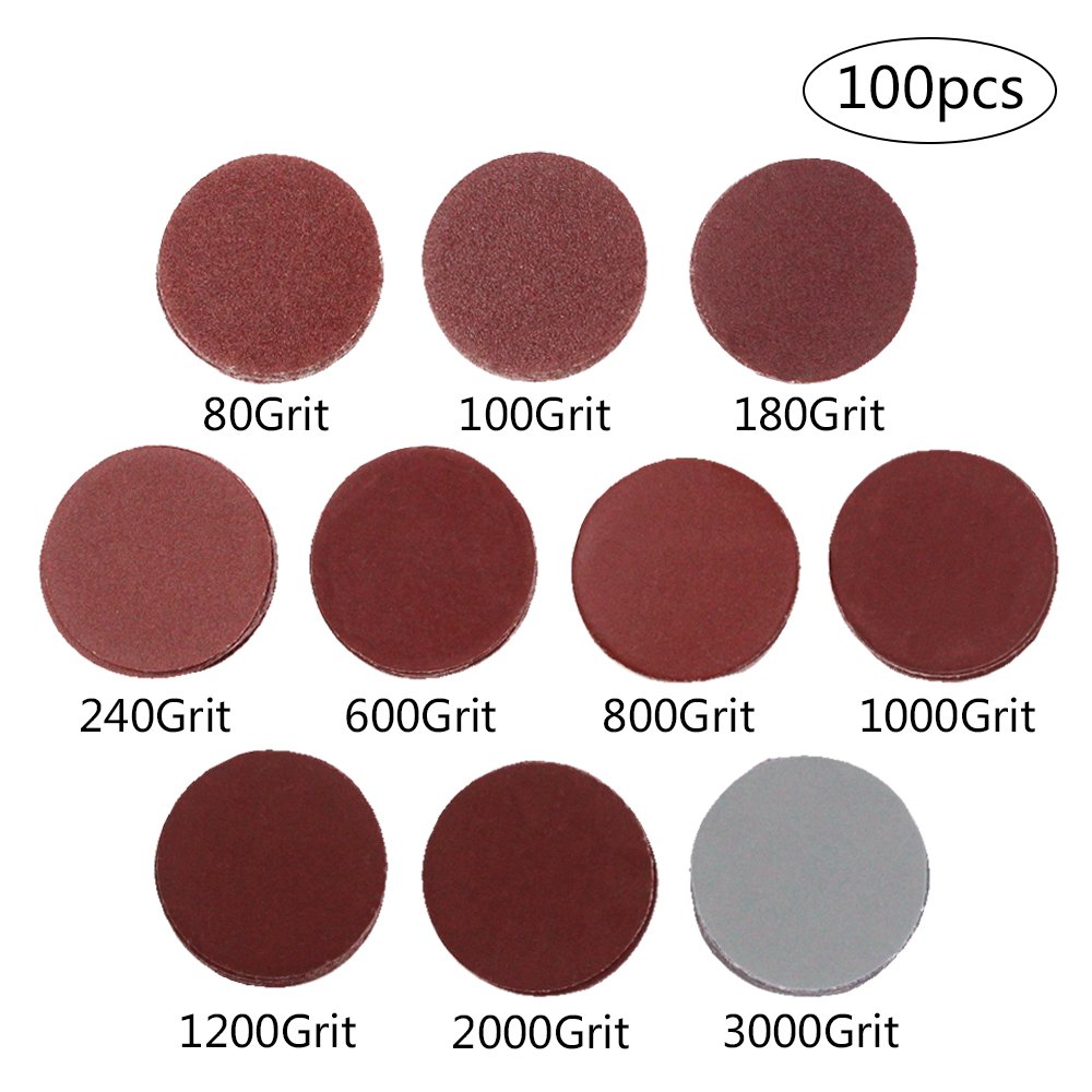 Coceca 100pcs 2 Inch Drill Sander Attachment with Backer Plate 1/4" Shank Sanding Discs Pad Kit Includes 80-3000 Grit Sandpapers