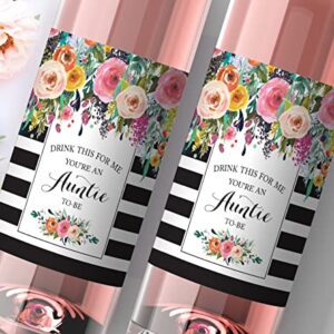 Drink This For Me - You're An Auntie-To-Be Wine Labels ● SET of 5 ● GENDER NEUTRAL Pregnancy Announcement Wine Labels, Pregnancy Reveal, Alternative to Baby Announcement Card WATERPROOF Black A104-5A1