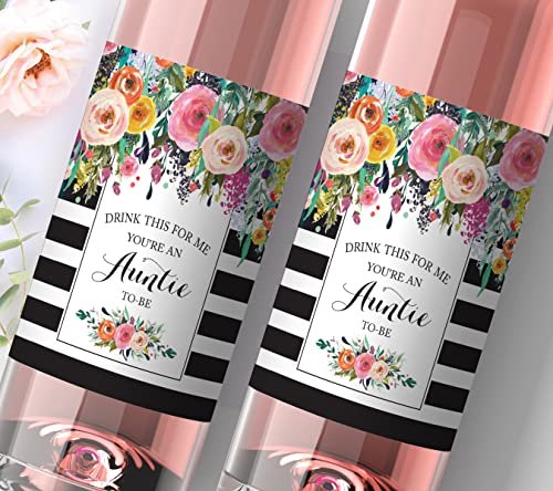 Drink This For Me - You're An Auntie-To-Be Wine Labels ● SET of 5 ● GENDER NEUTRAL Pregnancy Announcement Wine Labels, Pregnancy Reveal, Alternative to Baby Announcement Card WATERPROOF Black A104-5A1