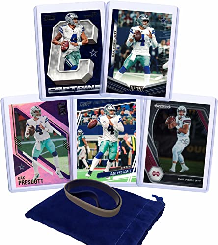 Dak Prescott Football Cards Gift Bundle - Dallas Cowboys (5) Assorted Trading Cards