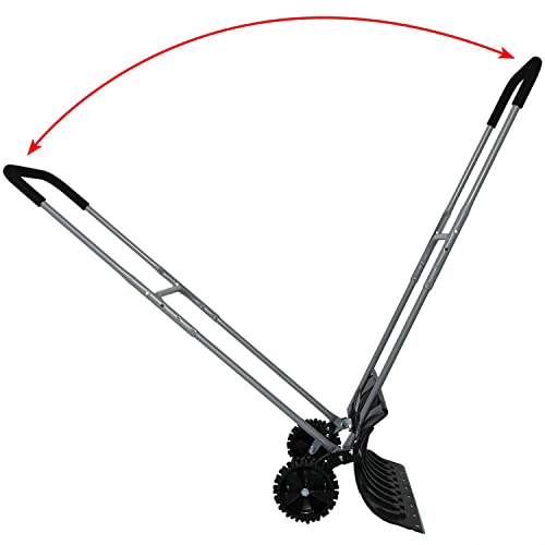 CASL Brands Snow Shovel with Wheels for Driveway - 6-Inch Polypropylene Wheels and Adjustable Aluminum Handle - 26-Inch Blade