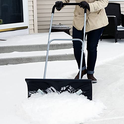 CASL Brands Snow Shovel with Wheels for Driveway - 6-Inch Polypropylene Wheels and Adjustable Aluminum Handle - 26-Inch Blade