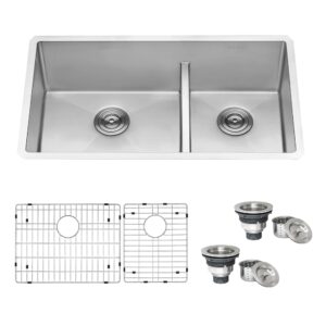 ruvati 33-inch low-divide undermount tight radius 60/40 double bowl 16 gauge stainless steel kitchen sink - rvh7419