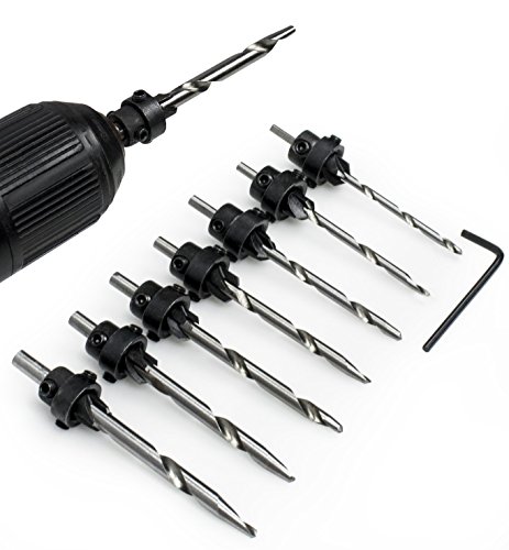 Bastex 7 Piece Countersink Drill Bit Set. Great Carpentry Reamer, Made for Woodworking. Screw Hole Cutter with Adjustable Depth