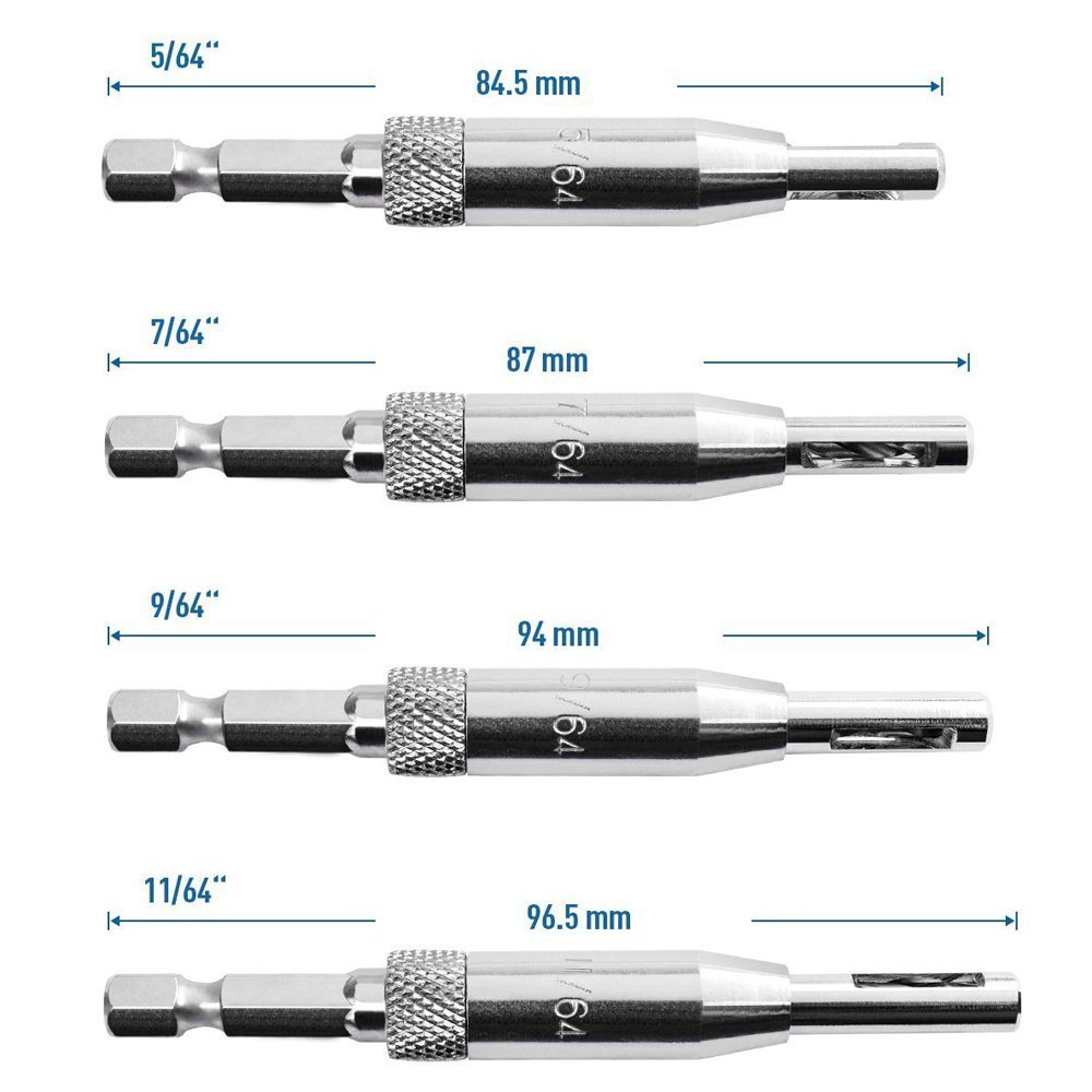 Bestgle 4Pcs Door Self-Centering Hinge Drill, Window Hole Opening Center Drill Bit Hole Puncher Woodworking Tools 5/64'' 7/64'' 9/64'' 11/64''