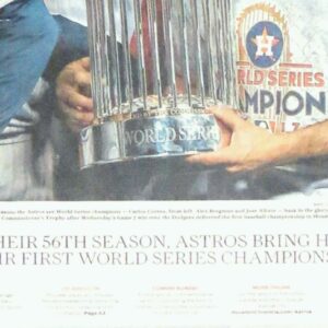 HOUSTON ASTROS 2017 WORLD SERIES HOUSTON CHRONICLE NEWSPAPER 11/2/17 - PROFESSIONALLY FRAMED 14x28