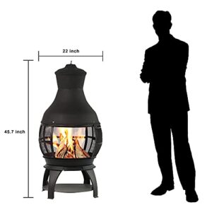 BALI OUTDOORS Chimenea Outdoor Fireplace Wooden Fire Pit, Brown-Black