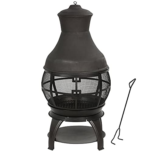 BALI OUTDOORS Chimenea Outdoor Fireplace Wooden Fire Pit, Brown-Black