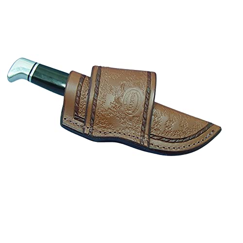 Buck 103 Cross Draw Genuine Leather Knife Sheath, 7" Right/Left Hand Knife Holster, Dyed Light Brown