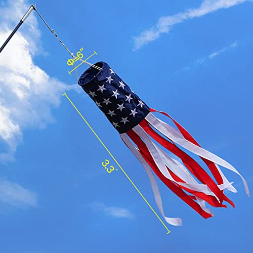 ANLEY 40 Inch American US Flag Windsock, Stars & Stripes USA Patriotic Decorations - Embroidered Stars and Fade Resistant - 3.3 Feet