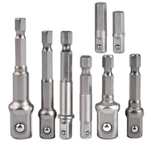 timesetl 8pcs impact grade socket adapter set, hex shank square nut impact driver socket adapter, socket to drill adapter 1/4" 3/8" 1/2" impact driver adapter quick change drill extension bit set