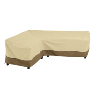 classic accessories 55-881-011501-rt facing, large veranda patio l-shaped sectional sofa cover, left, pebble, patio furniture covers