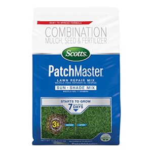 scotts patchmaster lawn repair mix sun + shade mix, combination grass seed, fertilizer, and mulch, 10 lbs.