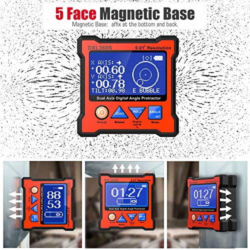 Digital Protractor DXL360S GYRO + Gravity 2 in 1 Digital LCD Protractor Inclinometer Dual Axis Level Box 0.01°Resolution