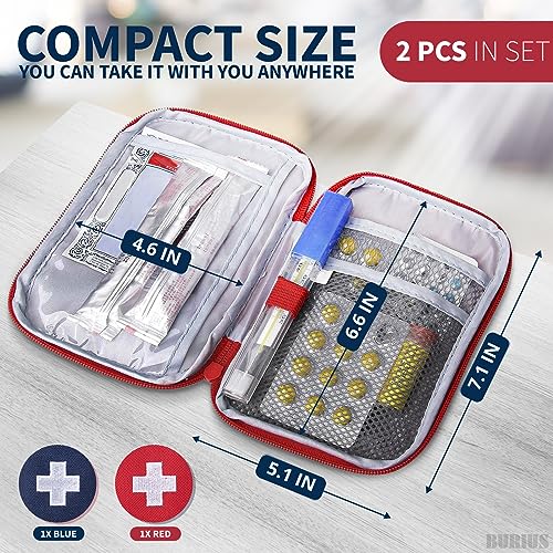 BURIUS Empty First Aid Bag Emergency Kit - 2Pcs Travel Size Survival Kit Small Medicine Bag, 7.1х5.1inch size, Office First Aid Kit Outdoor First Aid Kit For Car - Home First Aid Empty Medicine Bag