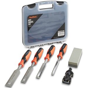 VonHaus 6 pc Premuim Chisel Set for Woodworking with Honing Guide, Sharpening Stone and Storage Case