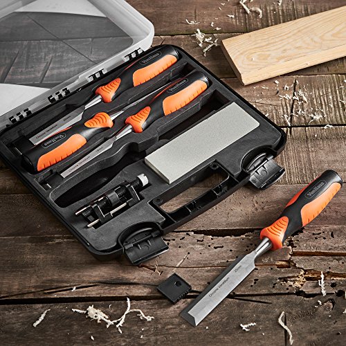 VonHaus 6 pc Premuim Chisel Set for Woodworking with Honing Guide, Sharpening Stone and Storage Case