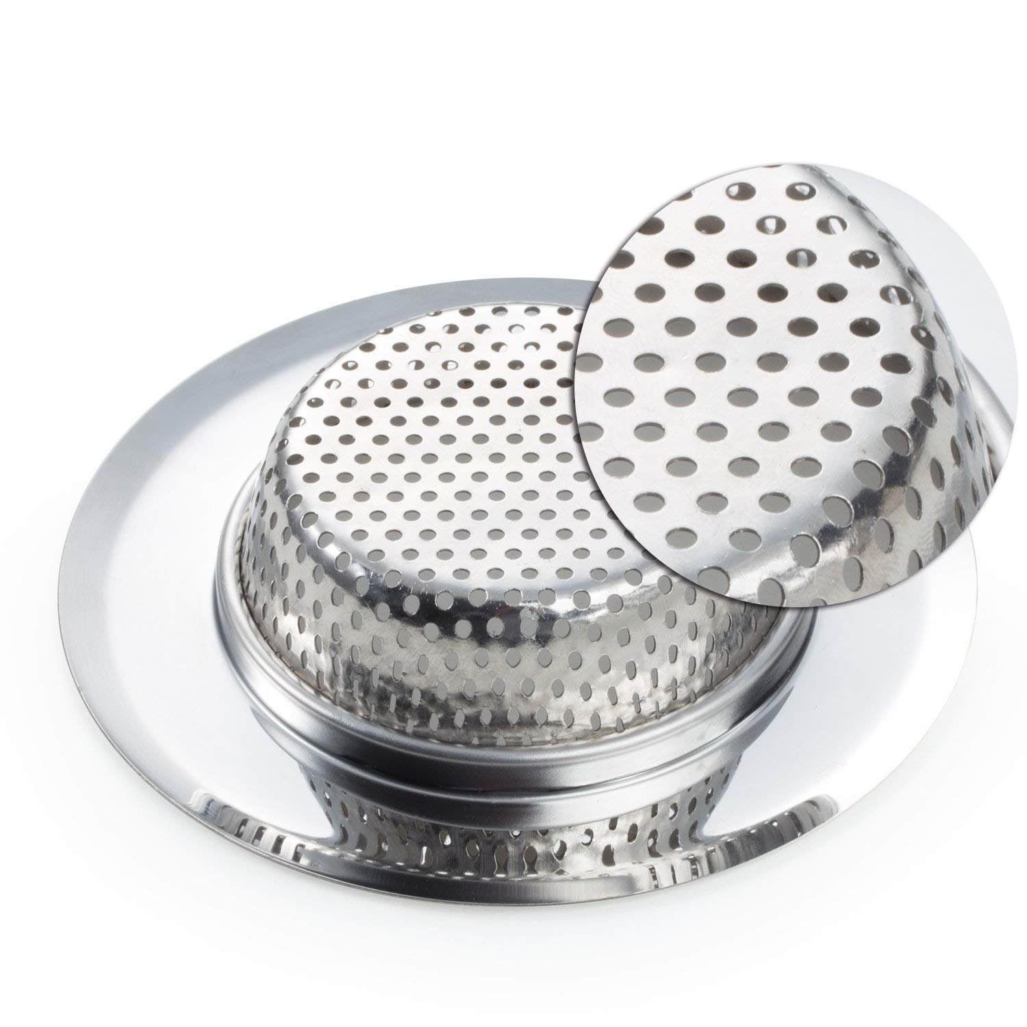 2 Pack - 2.75" Top / 1.5" Basket, Stainless Steel Slop, Utility, Kitchen and Bathroom Sink Strainer. 1/8" Holes