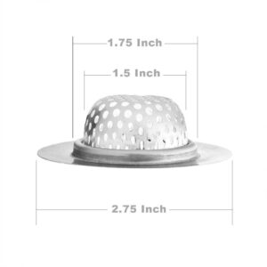 2 Pack - 2.75" Top / 1.5" Basket, Stainless Steel Slop, Utility, Kitchen and Bathroom Sink Strainer. 1/8" Holes