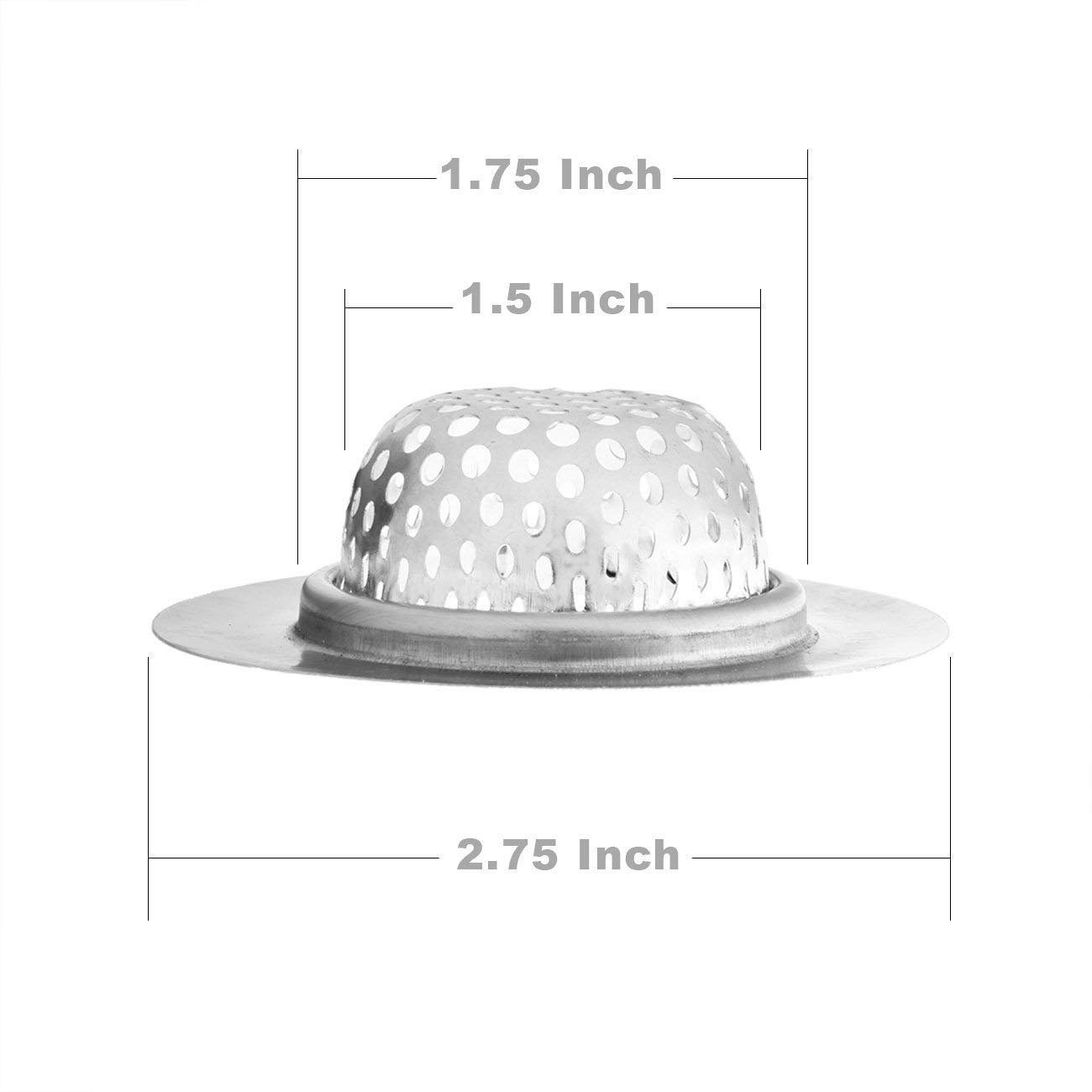 2 Pack - 2.75" Top / 1.5" Basket, Stainless Steel Slop, Utility, Kitchen and Bathroom Sink Strainer. 1/8" Holes