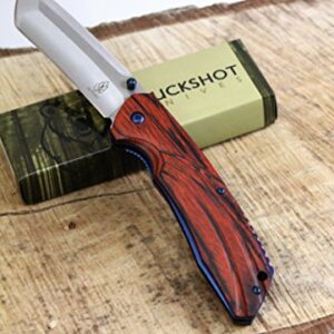 Buckshot Knives PBK220 Thumb Open Spring Assisted Tanto Cleaver Classic Wood Handle Pocket Knives (PBK220WD)