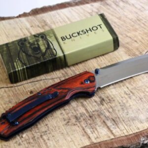 Buckshot Knives PBK220 Thumb Open Spring Assisted Tanto Cleaver Classic Wood Handle Pocket Knives (PBK220WD)