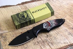 buckshot knives pbk221 thumb open spring assisted tanto cleaver classic wood handle pocket knives (pbk221bk)