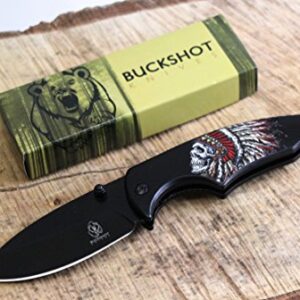 Buckshot Knives PBK221 Thumb Open Spring Assisted Tanto Cleaver Classic Wood Handle Pocket Knives (PBK221BK)