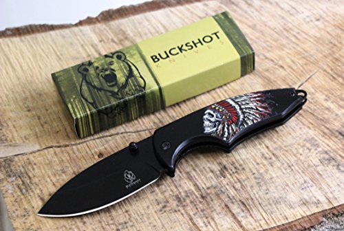 Buckshot Knives PBK221 Thumb Open Spring Assisted Tanto Cleaver Classic Wood Handle Pocket Knives (PBK221BK)