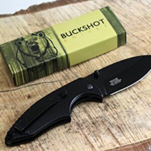 Buckshot Knives PBK221 Thumb Open Spring Assisted Tanto Cleaver Classic Wood Handle Pocket Knives (PBK221BK)