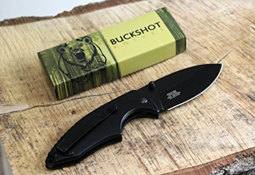 Buckshot Knives PBK221 Thumb Open Spring Assisted Tanto Cleaver Classic Wood Handle Pocket Knives (PBK221BK)