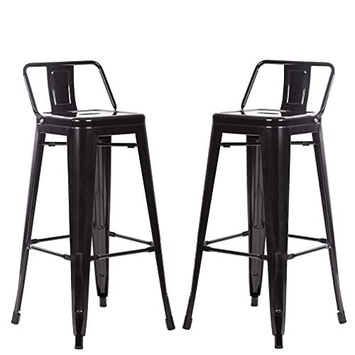 FDW Metal Bar Stool Set of 2 Height Adjustable 30 Inches Stackable Barstools Low Backrest Kitchen Chairs Patio Chairs Dining Stool Tolix Style Bar Stools,Black