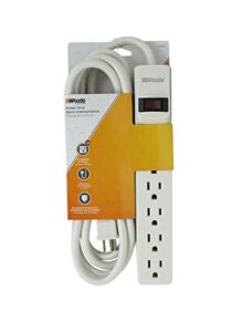 woods 41436 power strip with 6 outlets and overload safety switch, 8 foot cord, white