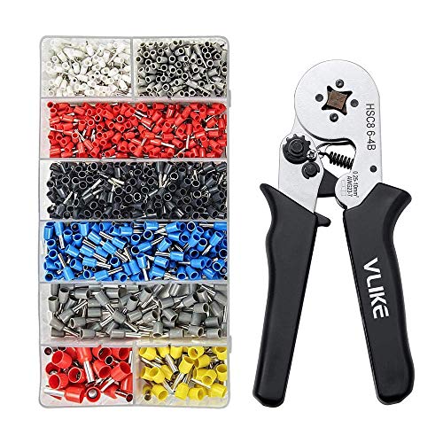 Ferrule Crimping Tool, VLIKE Wire Crimper Pliers with 1200 Terminal Ferrules Connector Sleeves for Stripper Wiring Projects