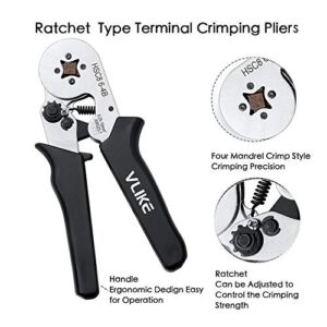 Ferrule Crimping Tool, VLIKE Wire Crimper Pliers with 1200 Terminal Ferrules Connector Sleeves for Stripper Wiring Projects